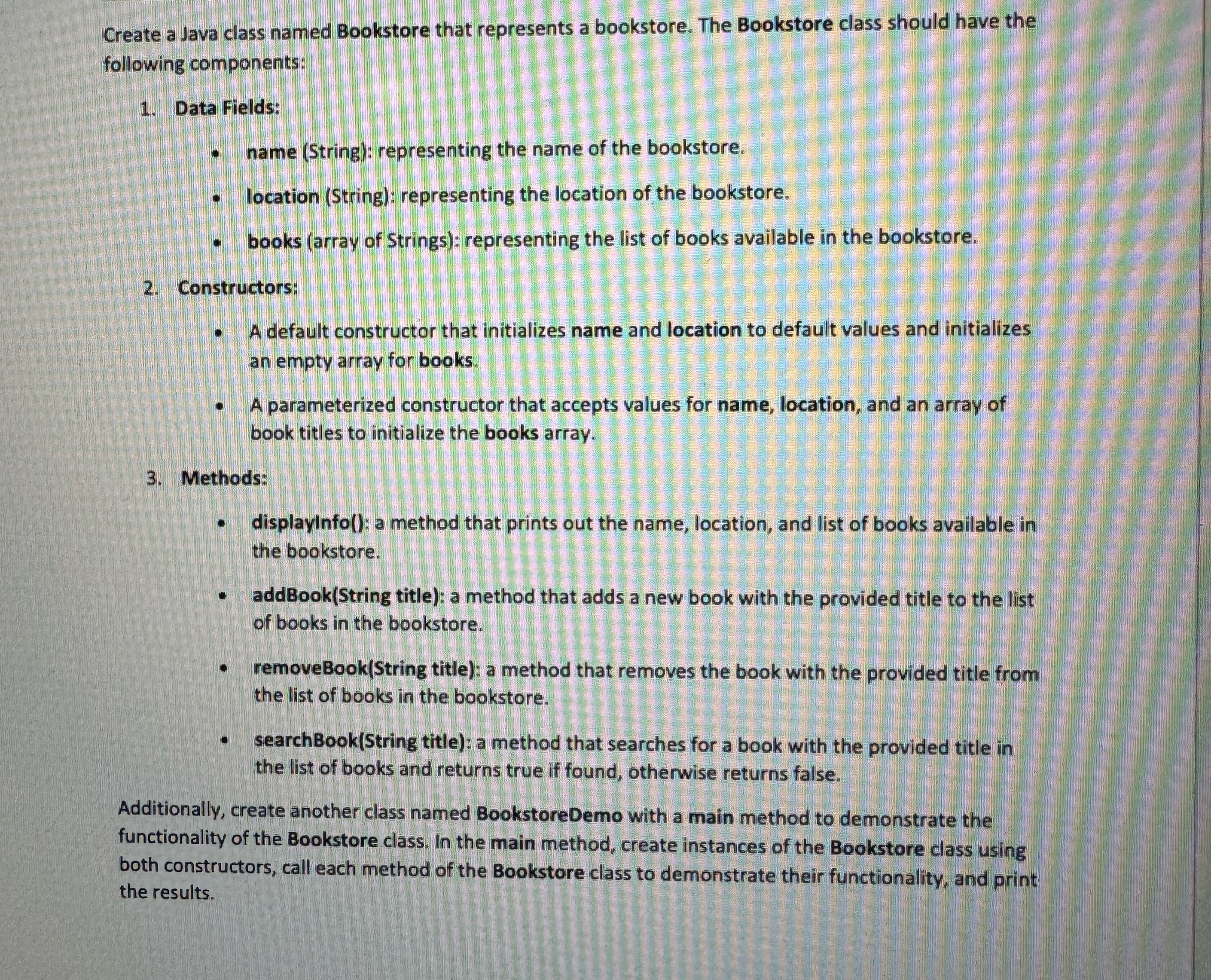 Solved Create a Java class named Bookstore that represents a | Chegg.com