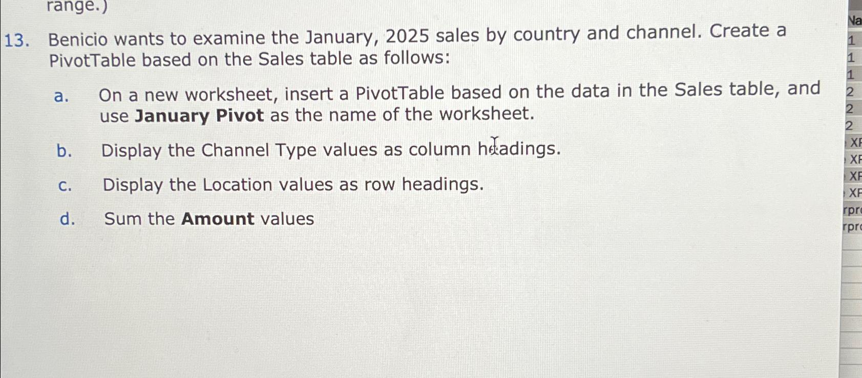 Solved Benicio wants to examine the January, 2025 ﻿sales by | Chegg.com