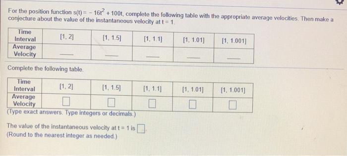 Solved For The Position Function S T 162 100t