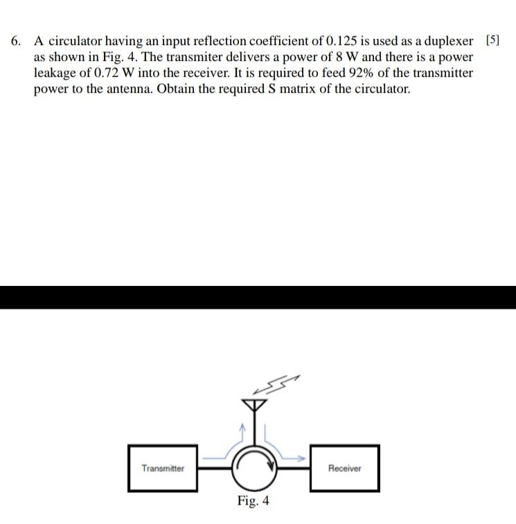 Solved 6. A circulator having an input reflection | Chegg.com