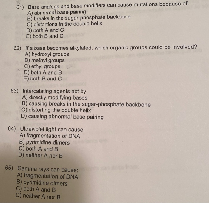 Solved 61) Base analogs and base modifiers can cause | Chegg.com
