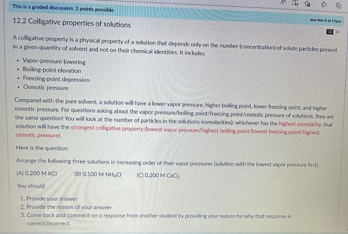 Solved A colligative property is a physical property of a | Chegg.com