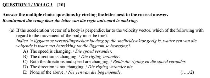 Solved QUESTION 1/VRAAG 1 [10] Answer the multiple choice | Chegg.com