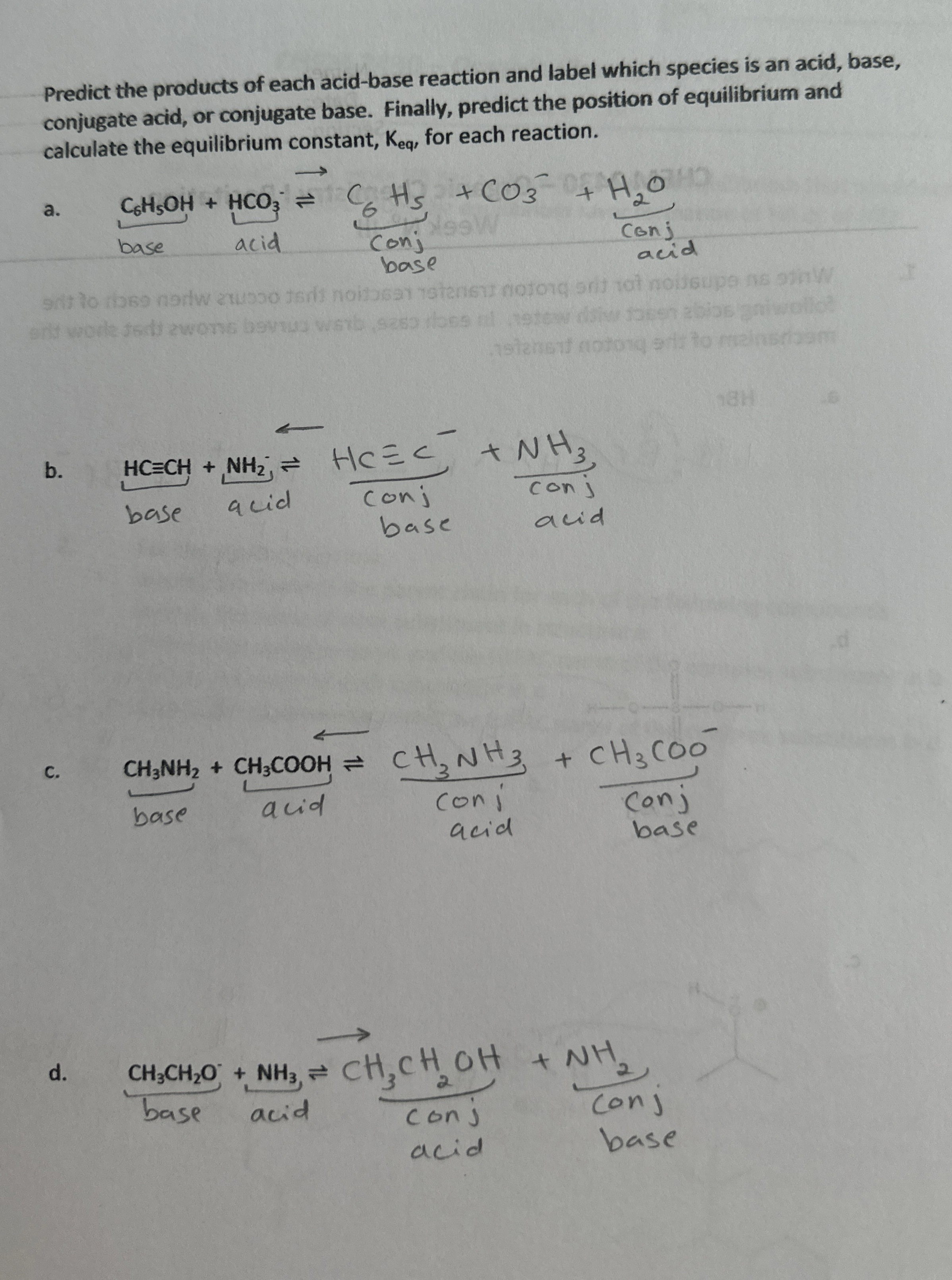 Solved Predict the products of each acid-base reaction and | Chegg.com