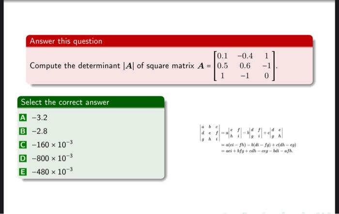 Solved Answer this question Compute the determinant |A| of | Chegg.com