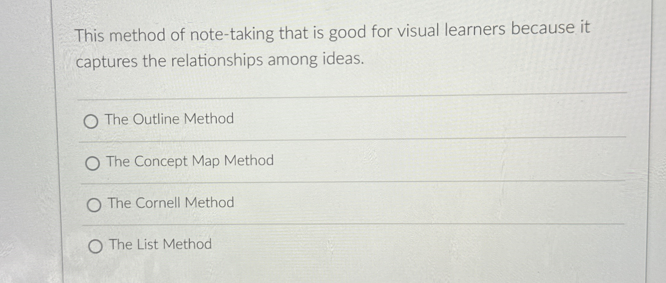 Solved This method of note-taking that is good for visual | Chegg.com