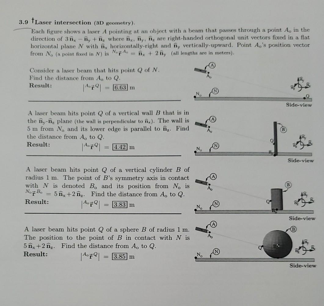 Solved 3.9 Laser intersection (3D geometry). Each figure | Chegg.com