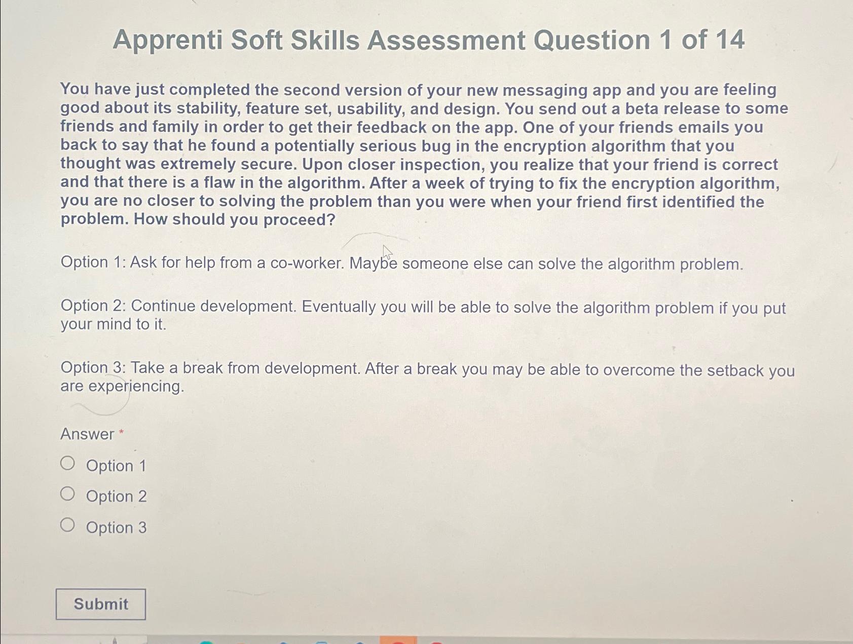 Solved Apprenti Soft Skills Assessment Question 1 ﻿of 14You | Chegg.com