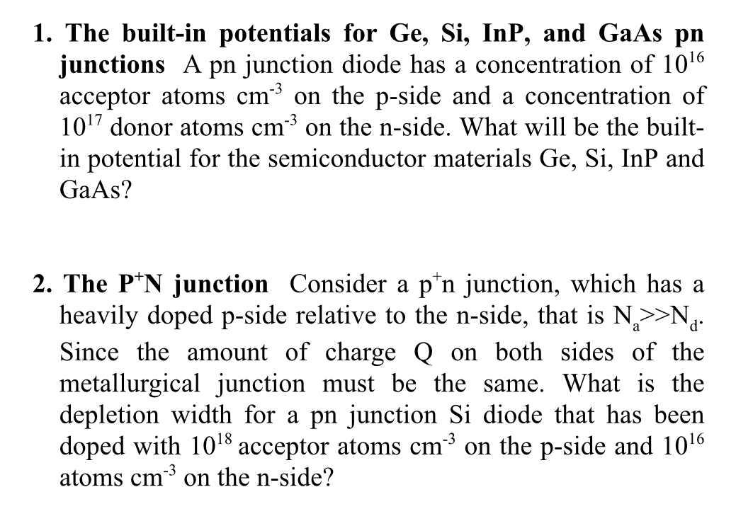 Solved The built-in potentials for Ge,Si,InP, and GaAs pn | Chegg.com