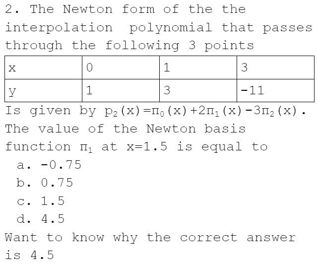 Solved 2. The Newton form of the the interpolation | Chegg.com