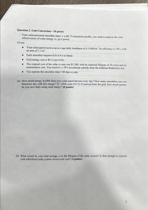 Solved Question 2. Unit Conversion - 10 points Your | Chegg.com