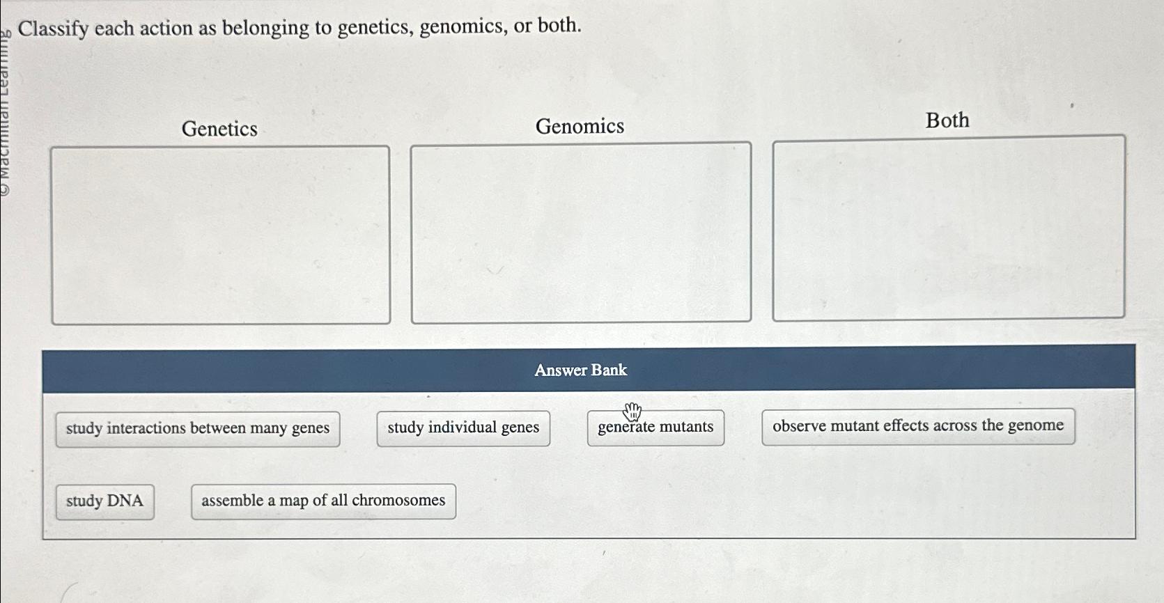 Solved Classify each action as belonging to genetics, | Chegg.com