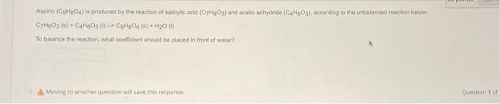 Solved Aspirh (C9H8O) is produced by the reaction of | Chegg.com
