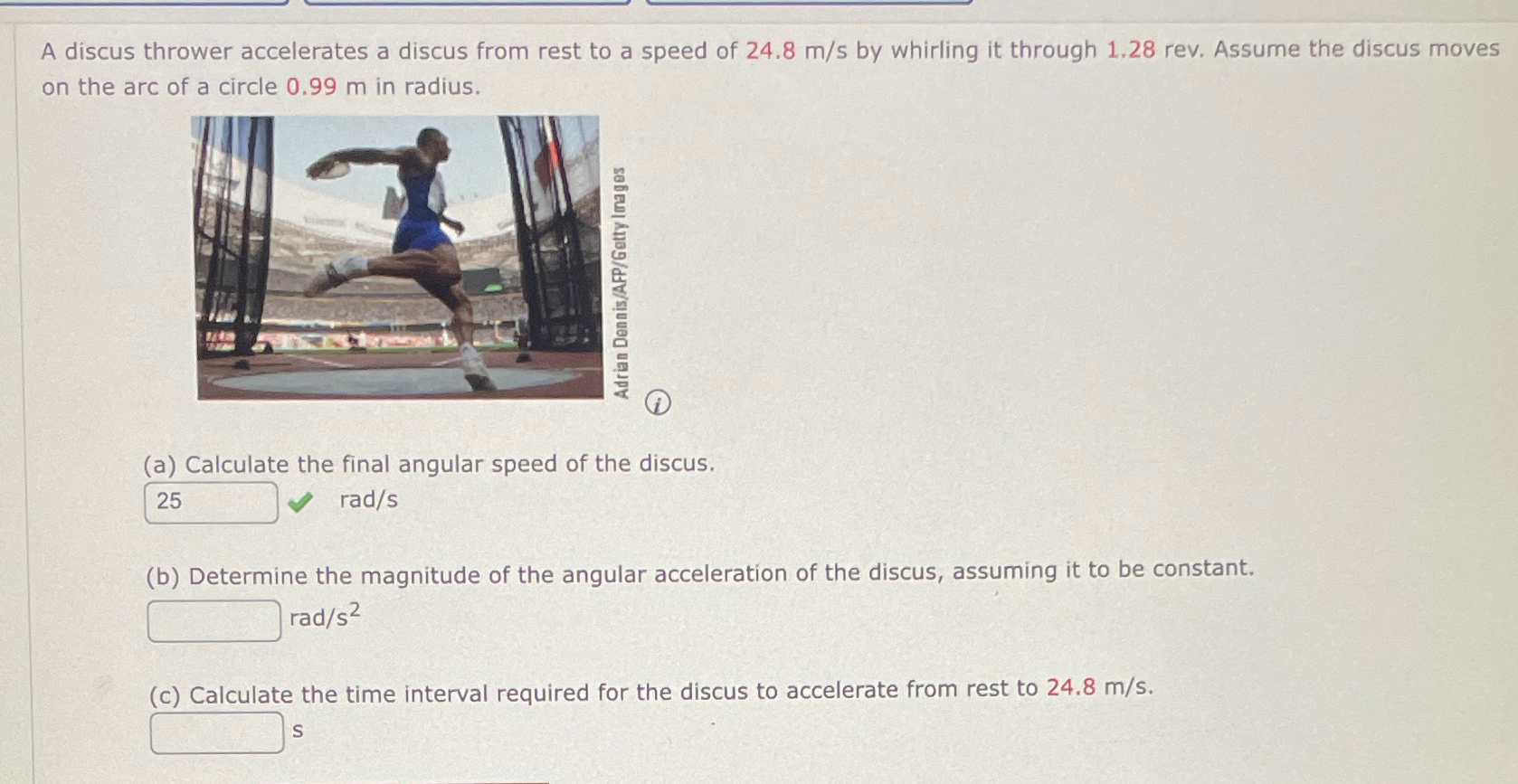 Solved A discus thrower accelerates a discus from rest to a | Chegg.com