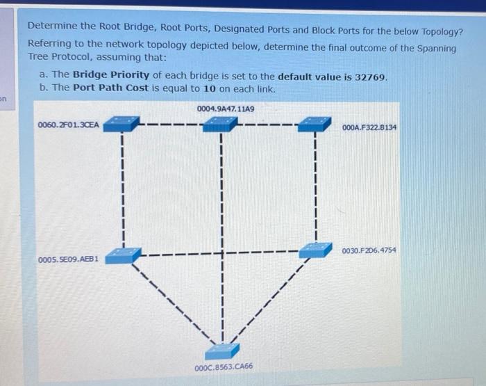 Solved Determine the Root Bridge, Root Ports, Designated | Chegg.com
