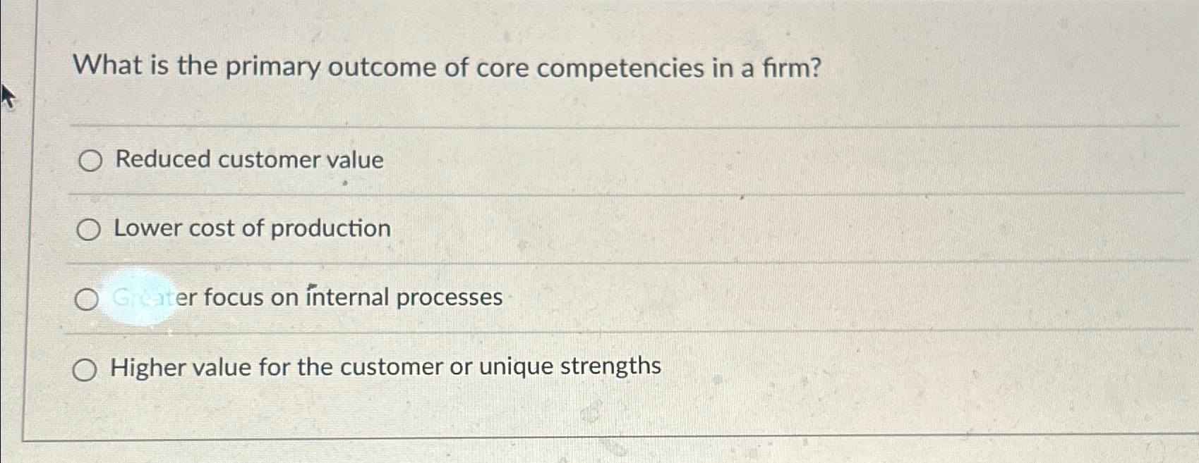Solved What is the primary outcome of core competencies in a | Chegg.com