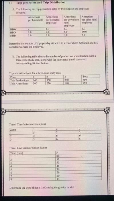 Solved II. Trip generation and Trip Distribution 7. The | Chegg.com