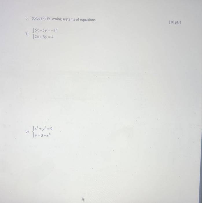 5. Solve the following systems of equations. a) | Chegg.com