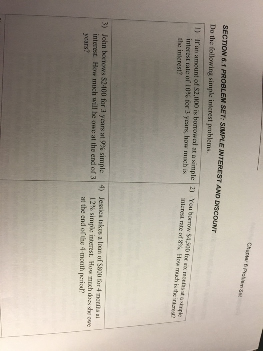 Solved Chapter 6 Problem Set SECTION 6.1 PROBLEM SET: SIMPLE | Chegg.com Solved Chapter 6 Problem Set SECTION 6.1 PROBLEM SET: SIMPLE | Chegg.com