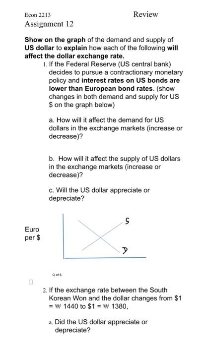 Solved Econ 2213 Review Assignment 12 Show on the graph of | Chegg.com