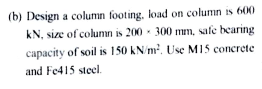Solved (b) ﻿Design a column footing, load on column is | Chegg.com