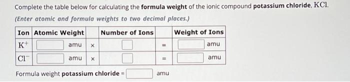 Solved Complete the table below for calculating the formula | Chegg.com
