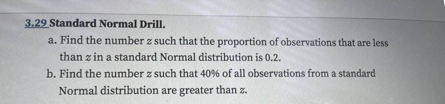 Solved 3.29 Standard Normal Drill. a. Find the number z such | Chegg.com