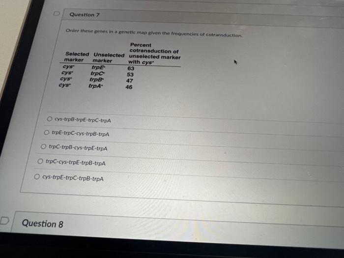 Solved Order these genes in a genetic map given the | Chegg.com