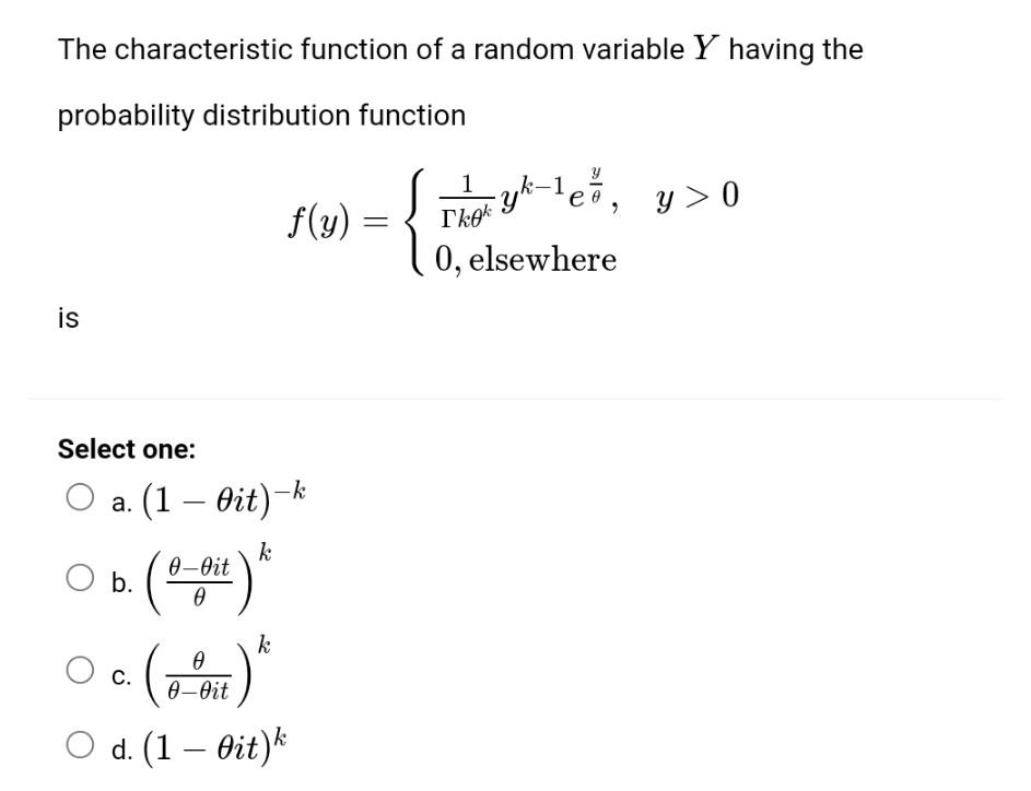 Solved The characteristic function of a random variable Y | Chegg.com