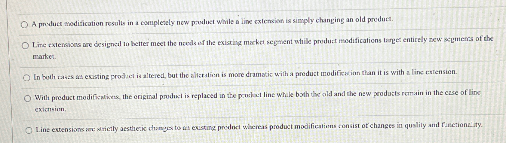 Solved A product modification results in a completely new | Chegg.com