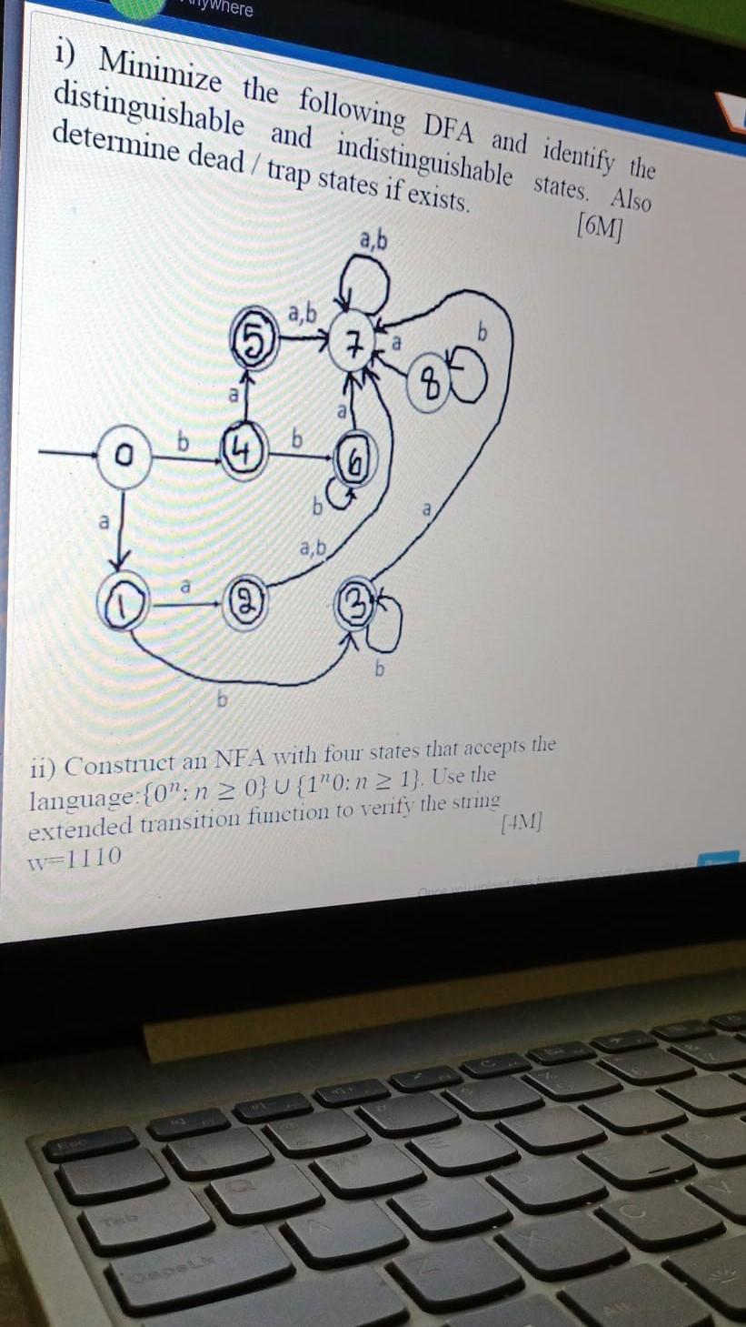 Solved where i) Minimize the following DFA and identify the | Chegg.com