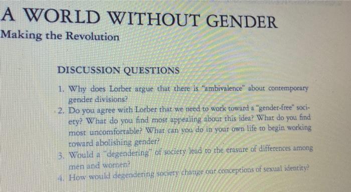 Solved A WORLD WITHOUT GENDER Making the Revolution | Chegg.com