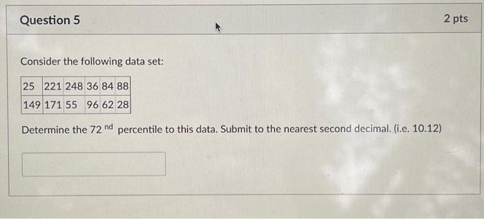 Solved Consider the following data set: Determine the 72nd | Chegg.com