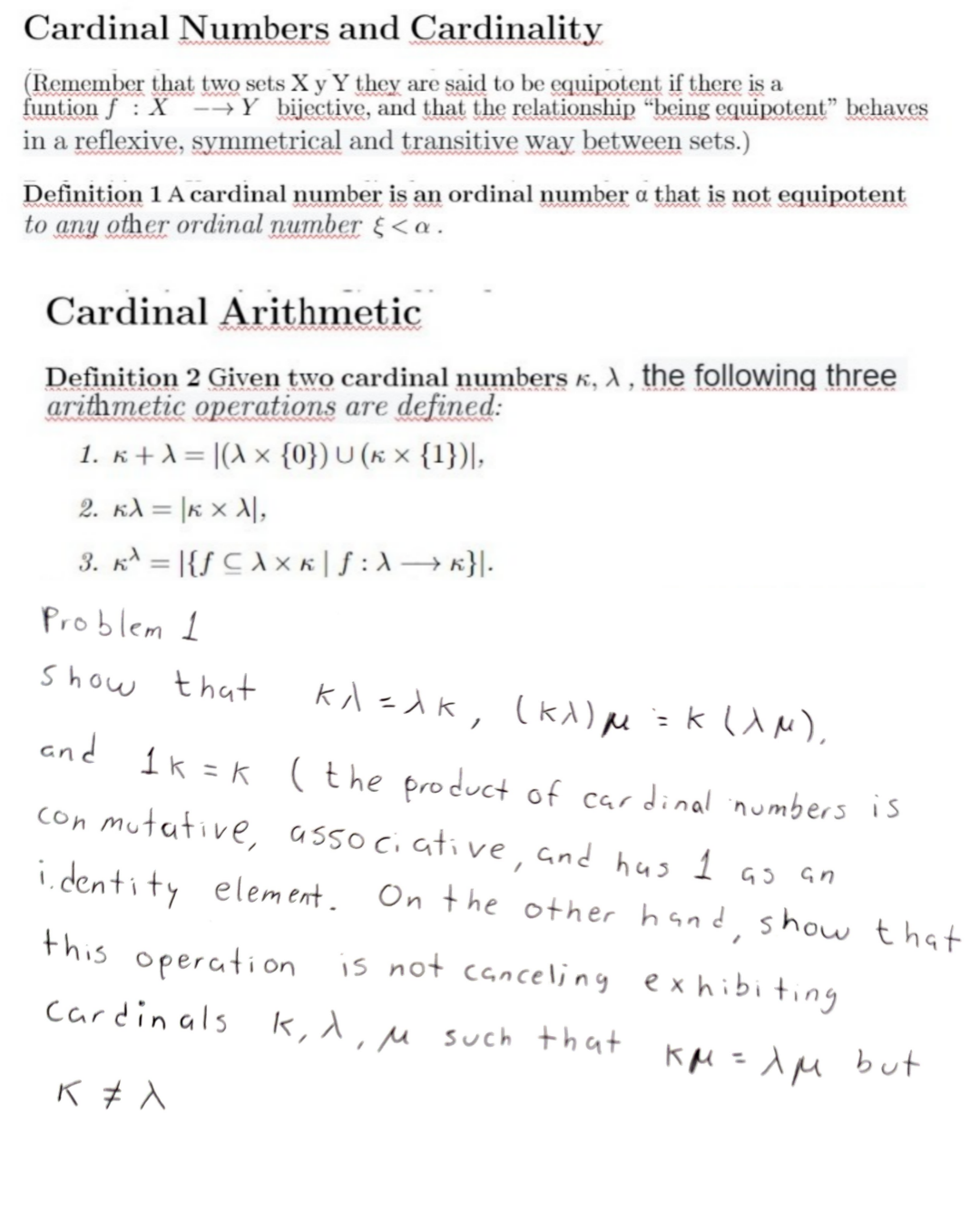 Solved Cardinal Numbers and Cardinality(Remember that two | Chegg.com