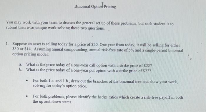 Solved Please solve problems 1a & 1b in the Binomial Tree | Chegg.com