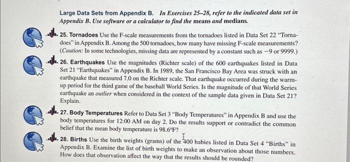 Large Data Sets from Appendix B. In Exercises 25−28, | Chegg.com