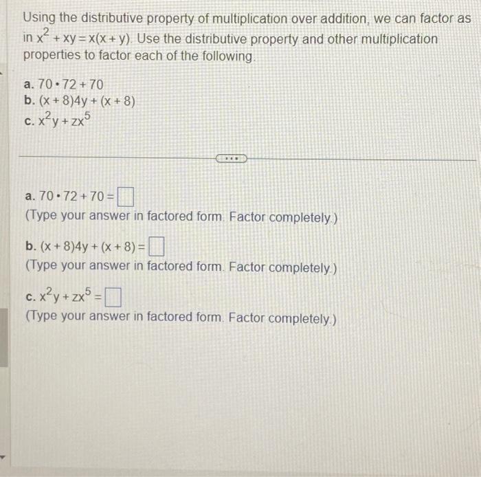 Solved Using the distributive property of multiplication | Chegg.com