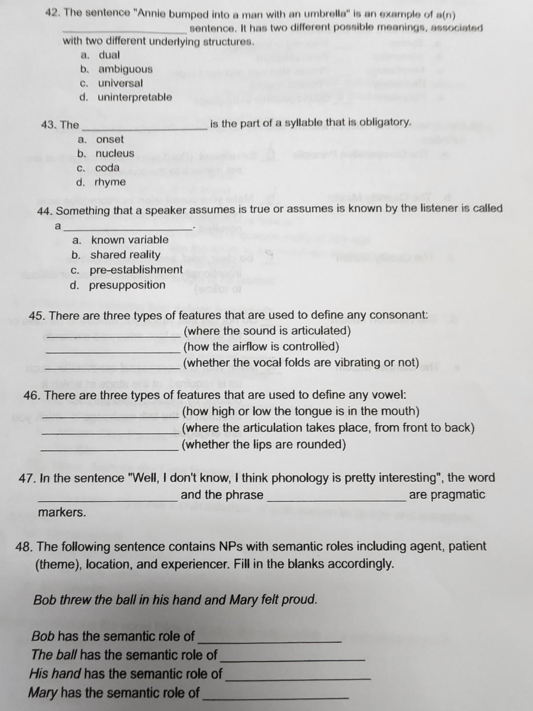 42. The sentence "Annie bumped into a man with an | Chegg.com
