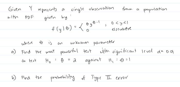 Solved Given Y represents a single observation from a | Chegg.com