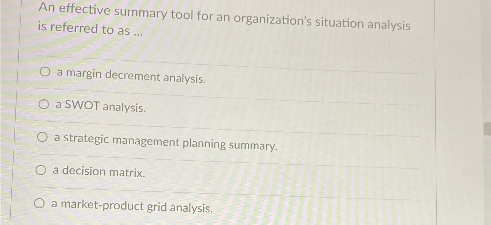 Solved An effective summary tool for an organization's | Chegg.com