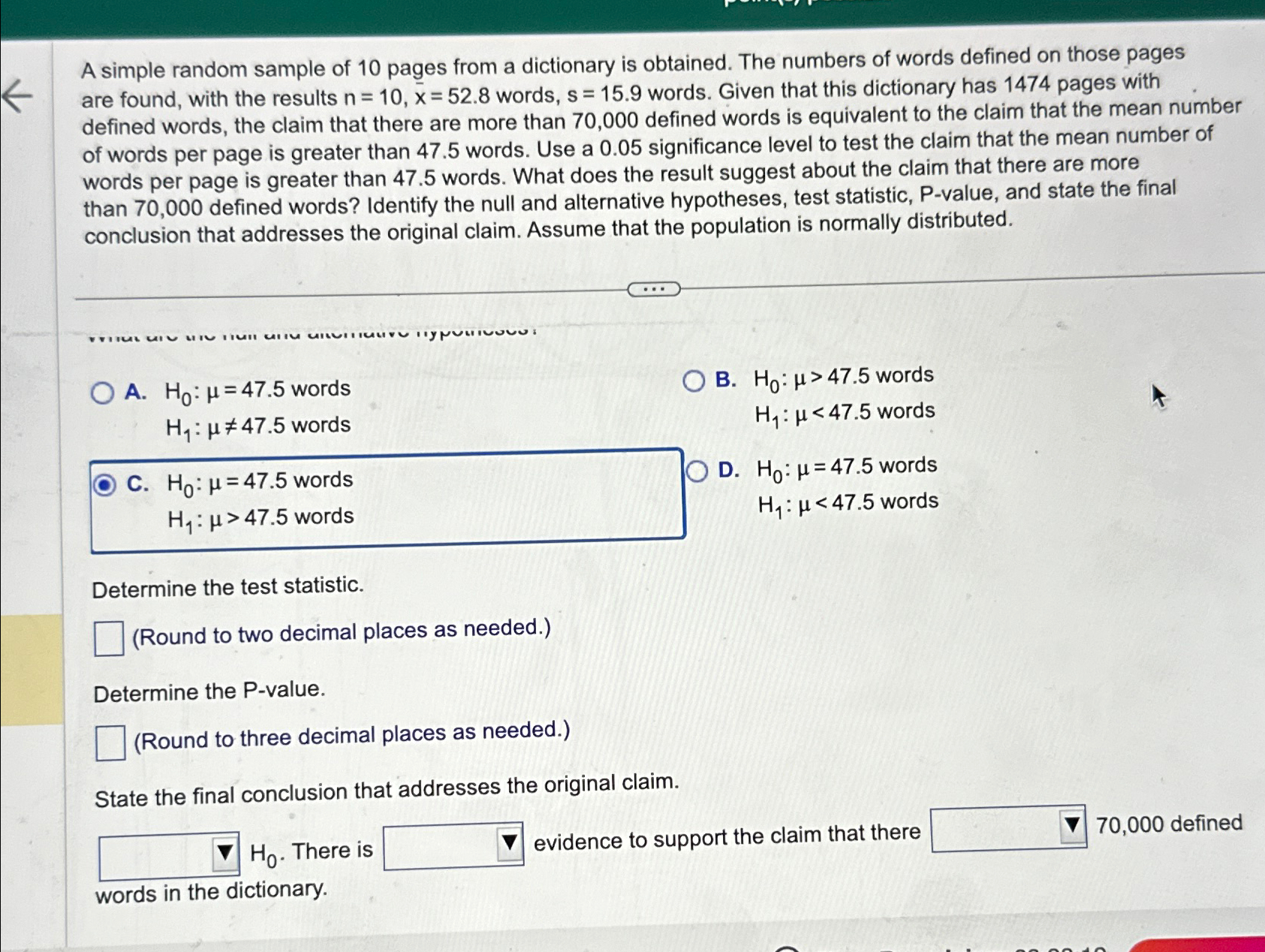 Solved A simple random sample of 10 ﻿pages from a dictionary | Chegg.com