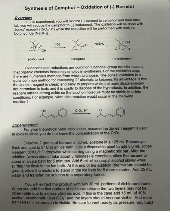 Solved based on the lab. 1) in the oxidation reaction what | Chegg.com