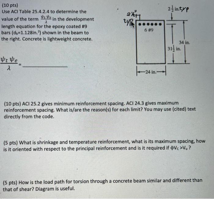 Solved 21 in.typ 24th (10 pts) Use ACI Table 25.4.2.4 to | Chegg.com