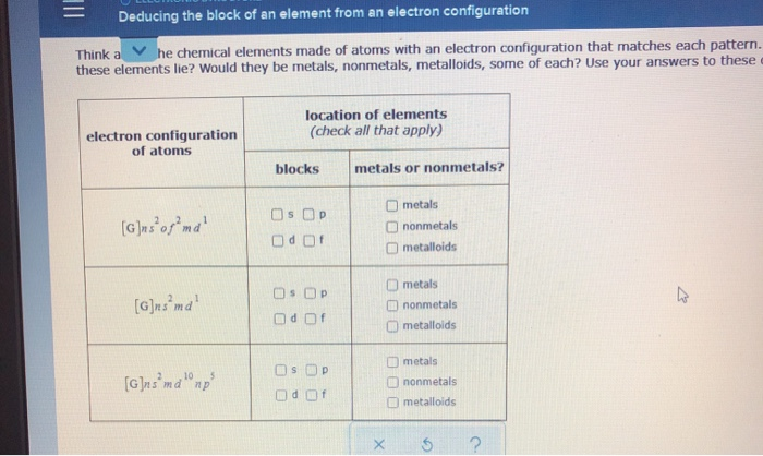 Solved Deducing the block of an element from an electron | Chegg.com
