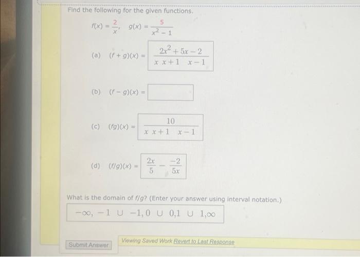 Solved Find the following for the given functions. | Chegg.com