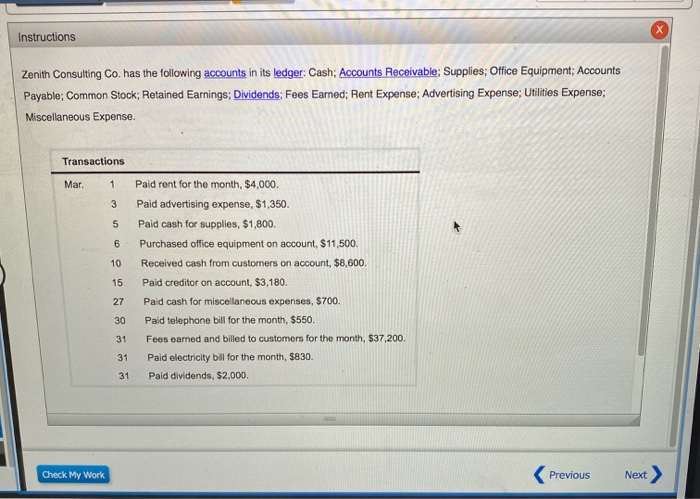 Solved Instructions Zenith Consulting Co. has the following | Chegg.com