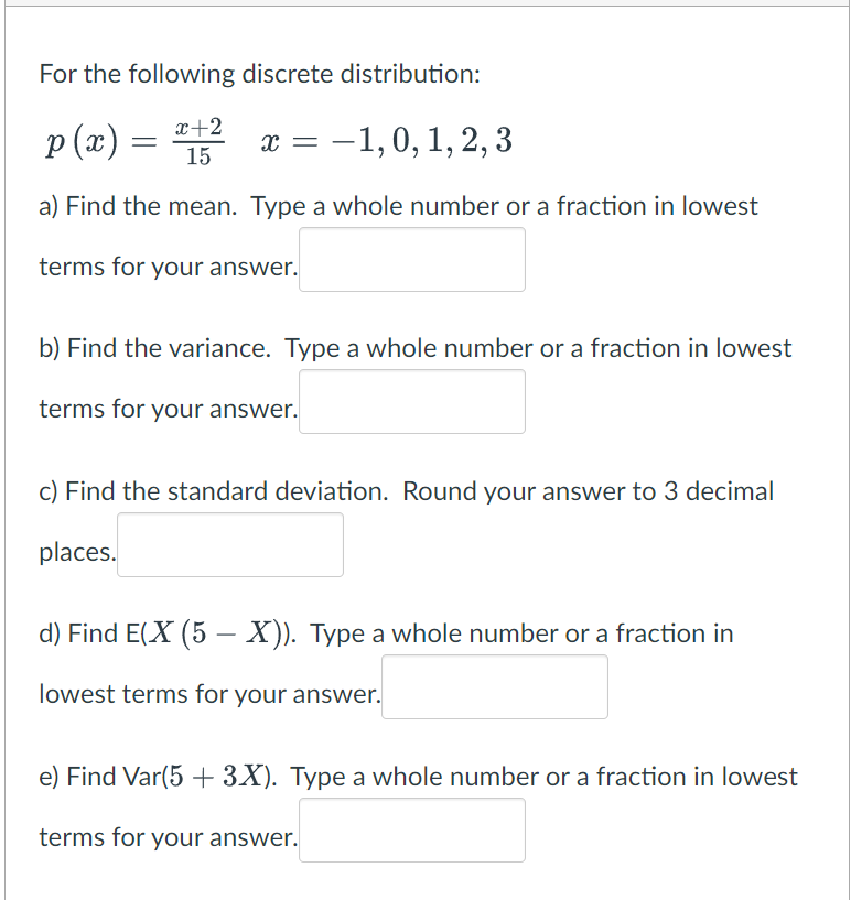 Solved For the following discrete | Chegg.com