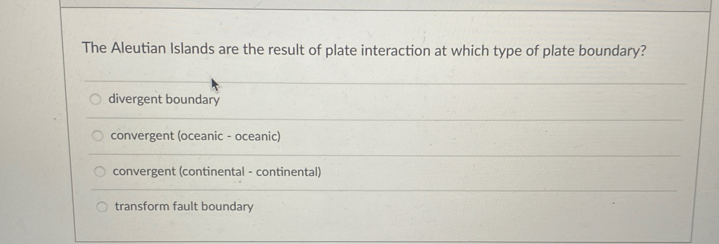 Solved The Aleutian Islands are the result of plate | Chegg.com