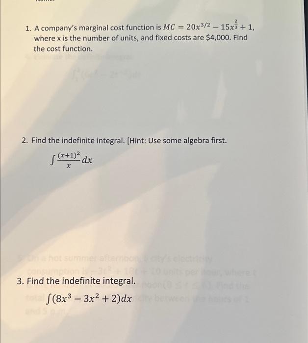 Solved 1. A company's marginal cost function is | Chegg.com