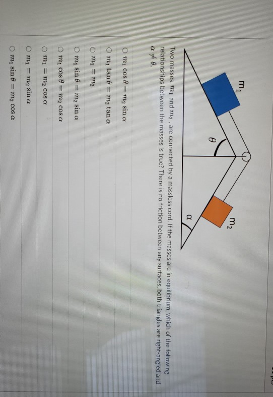 Solved PL mi m2 e a Two masses, m, and m2. are connected by | Chegg.com